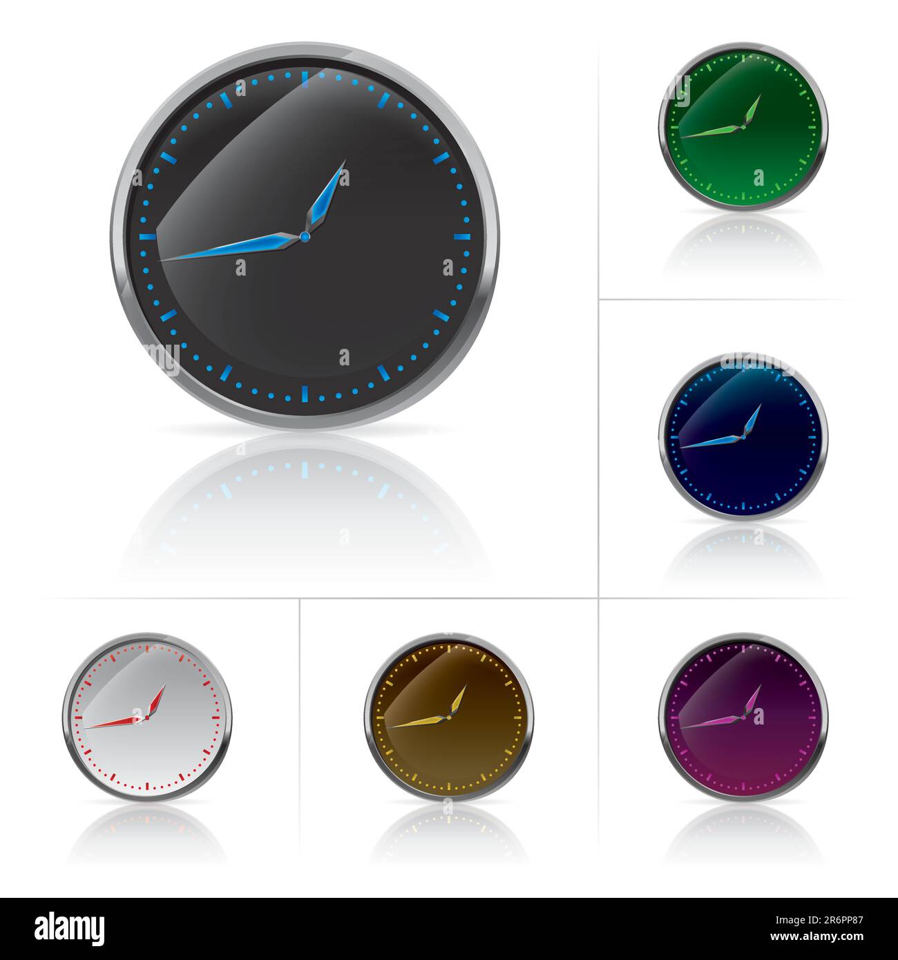 Different colors clock set. Vector illustration on white Stock Vector ...