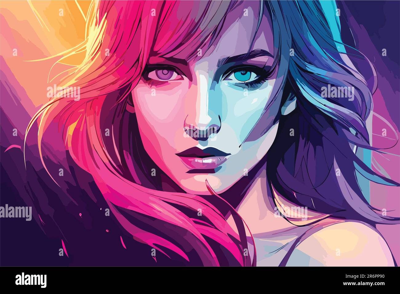 beautiful women portrait vector art wallpaper in colorful background ...