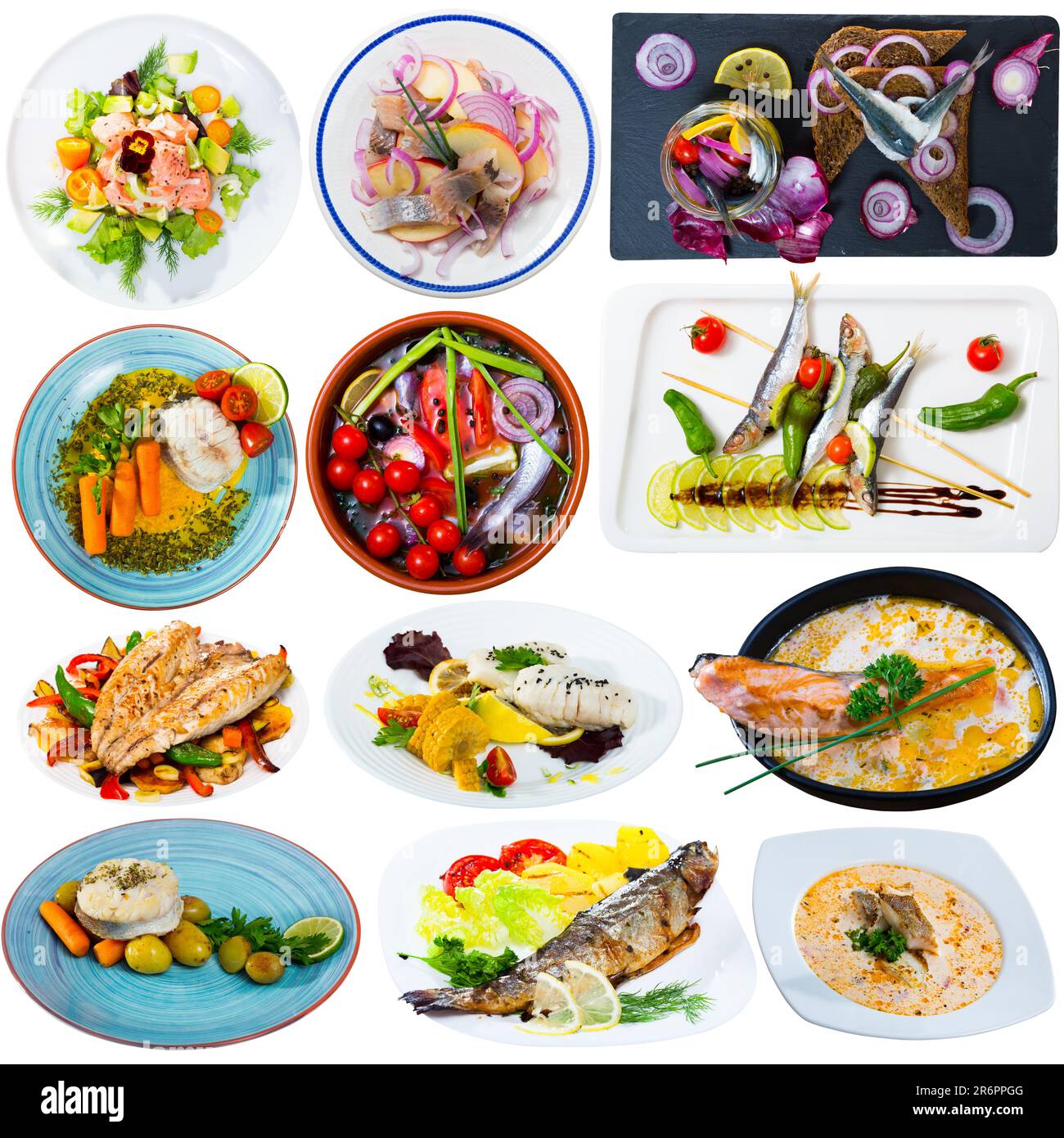 Set of assorted dishes with fish Stock Photo - Alamy