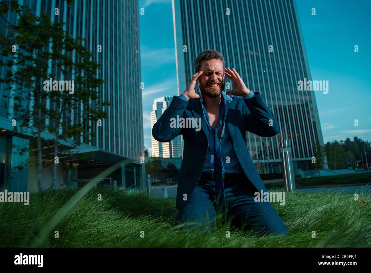 Stressed businessman crying. Business man in sad depressed crying ...