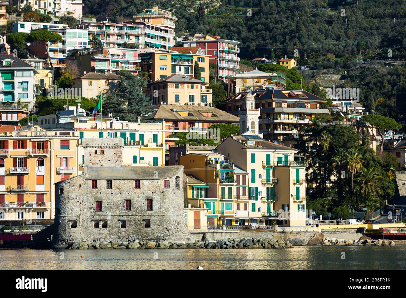 Cityscape of Rapallo with castle, Italy Stock Photo - Alamy