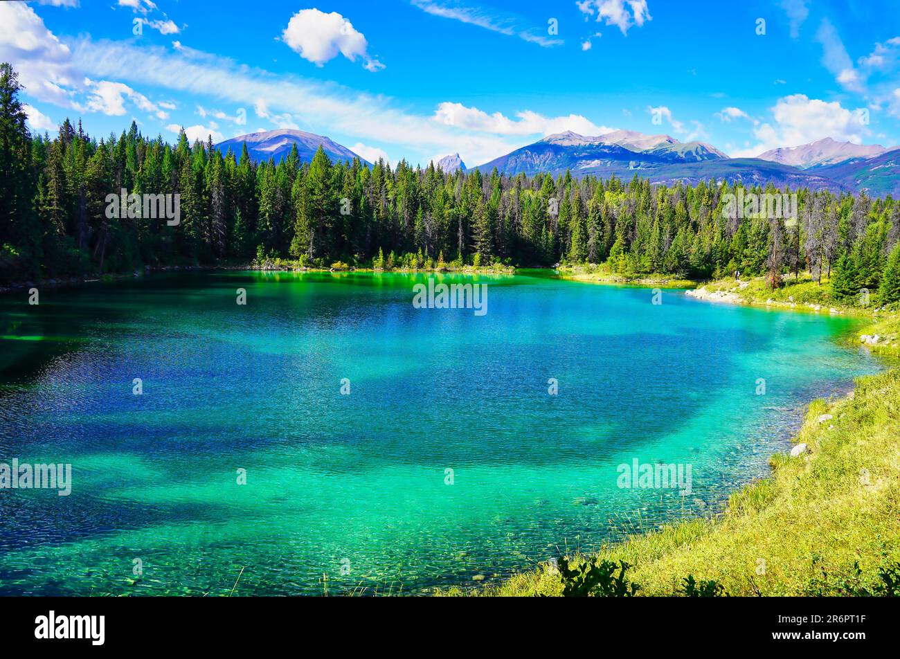 Aquamarine blue-green shades of the magnificient and beautiful lakes in ...