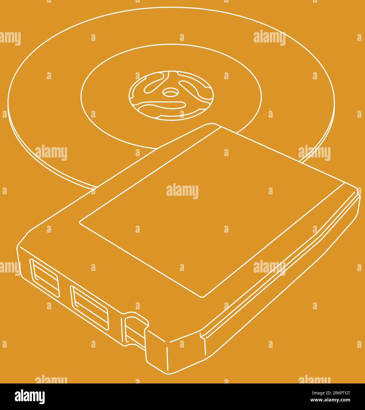 Vector line art illustration of a retro 8-track tape and a 45 RPM ...