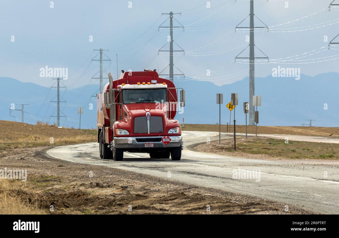 Aurora, Colorado - April 24, 2023: Tanker or Tank Truck on a road with ...