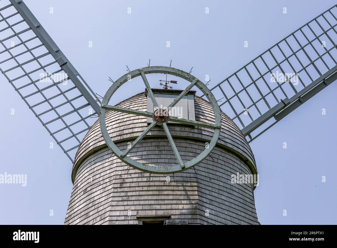 Shingled smock windmill at the Prescott Farm historic site in ...