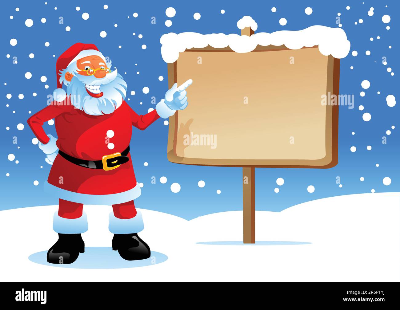 Happy Santa Claus shows at the blank board, vector illustration can be ...
