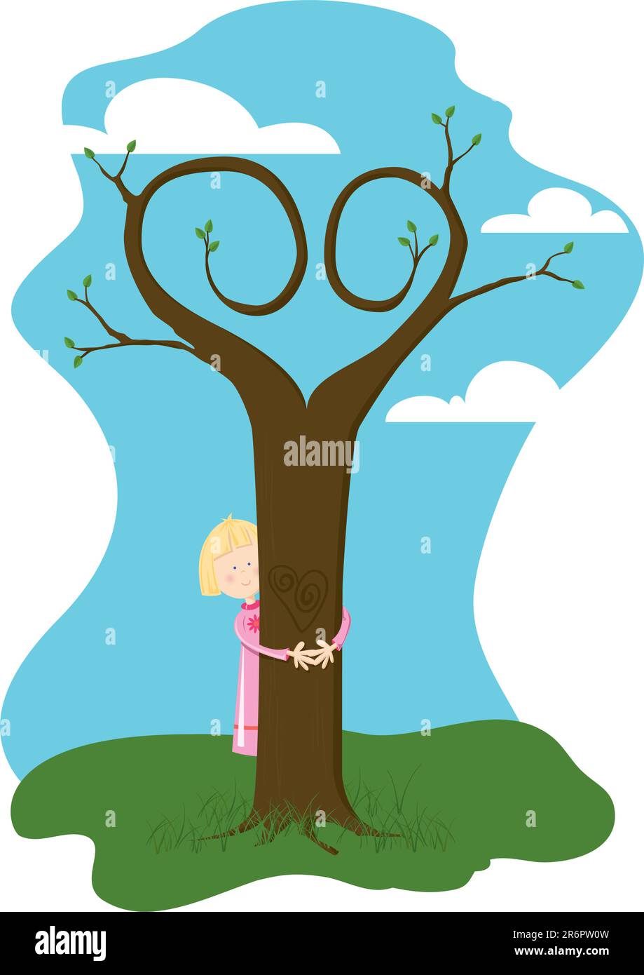 little girl giving a tree a hug with the branches of the tree in the ...