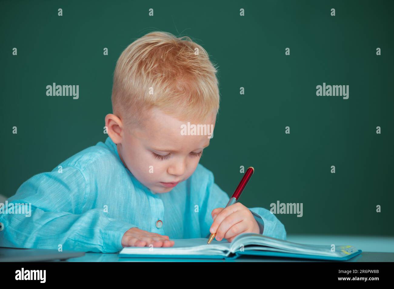 Little student child studying in classroom at elementary school. Kid ...