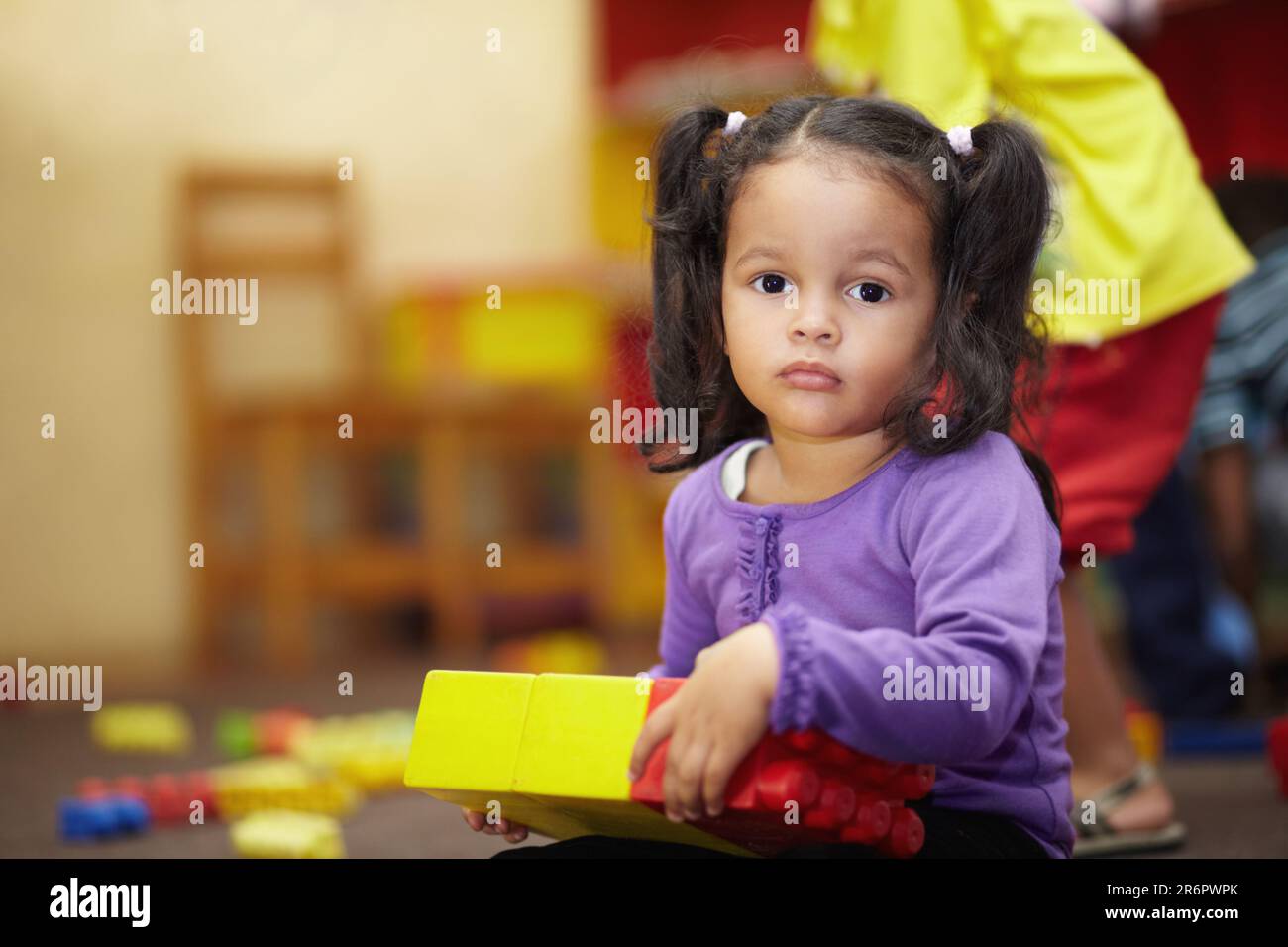 Learning, building blocks and child portrait in school, classroom and ...