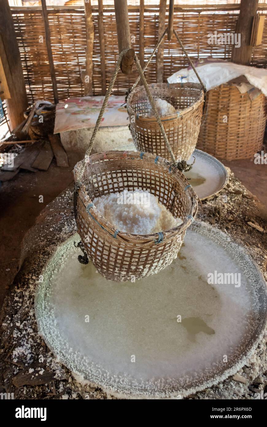 Boiling rock salt, traditional salt making of Bo Kluea rock salt pond ...