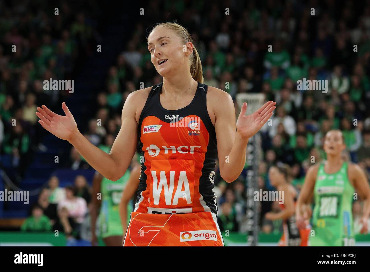 Perth, Australia. 11th June, 2023. Maddie Hay of the Giants reacts ...