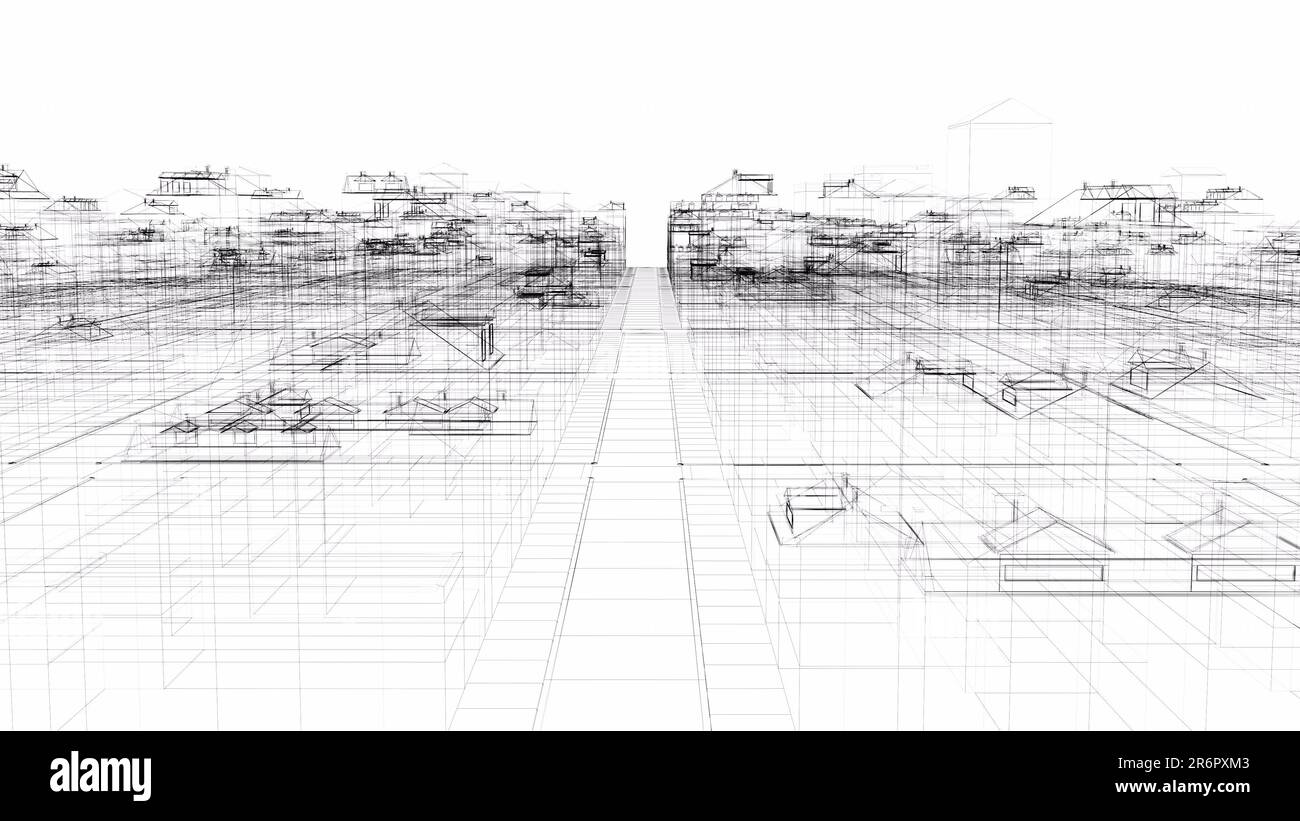 Drawing of a small town 3d render Stock Photo - Alamy