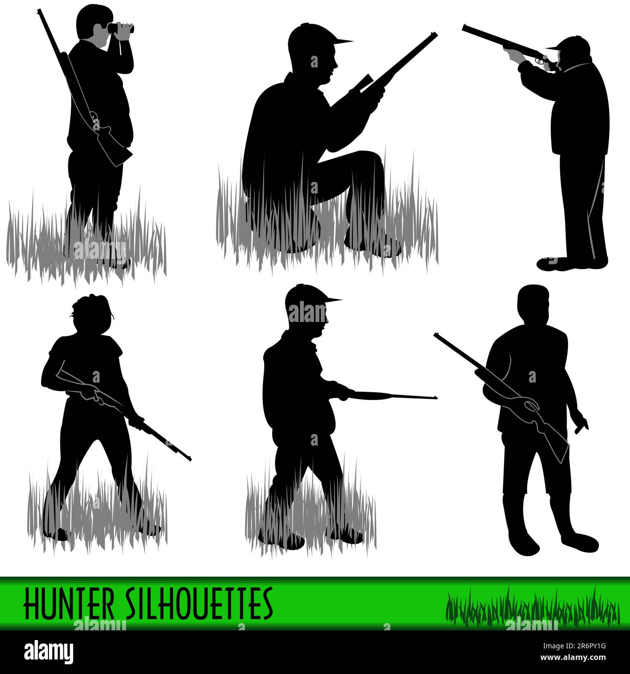 Vector illustration of six hunter silhouettes Stock Vector Image & Art ...