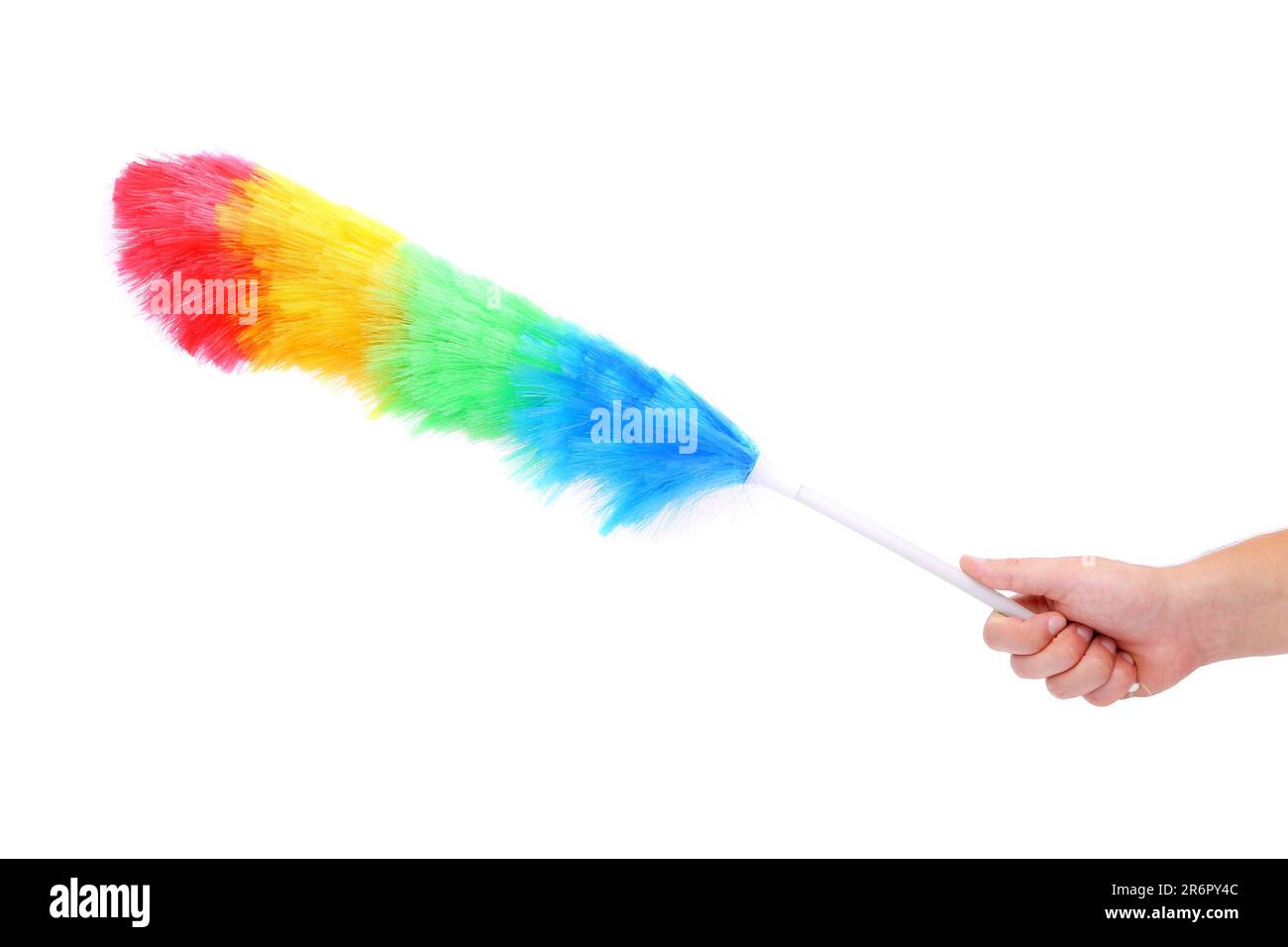 Soft colorful duster with plastic handle Stock Photo - Alamy
