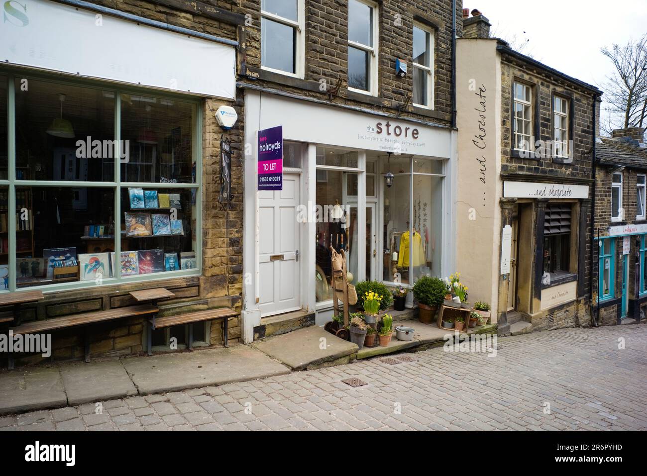 The Store shop in the centre of Howarth village, Yorkshire Stock Photo ...
