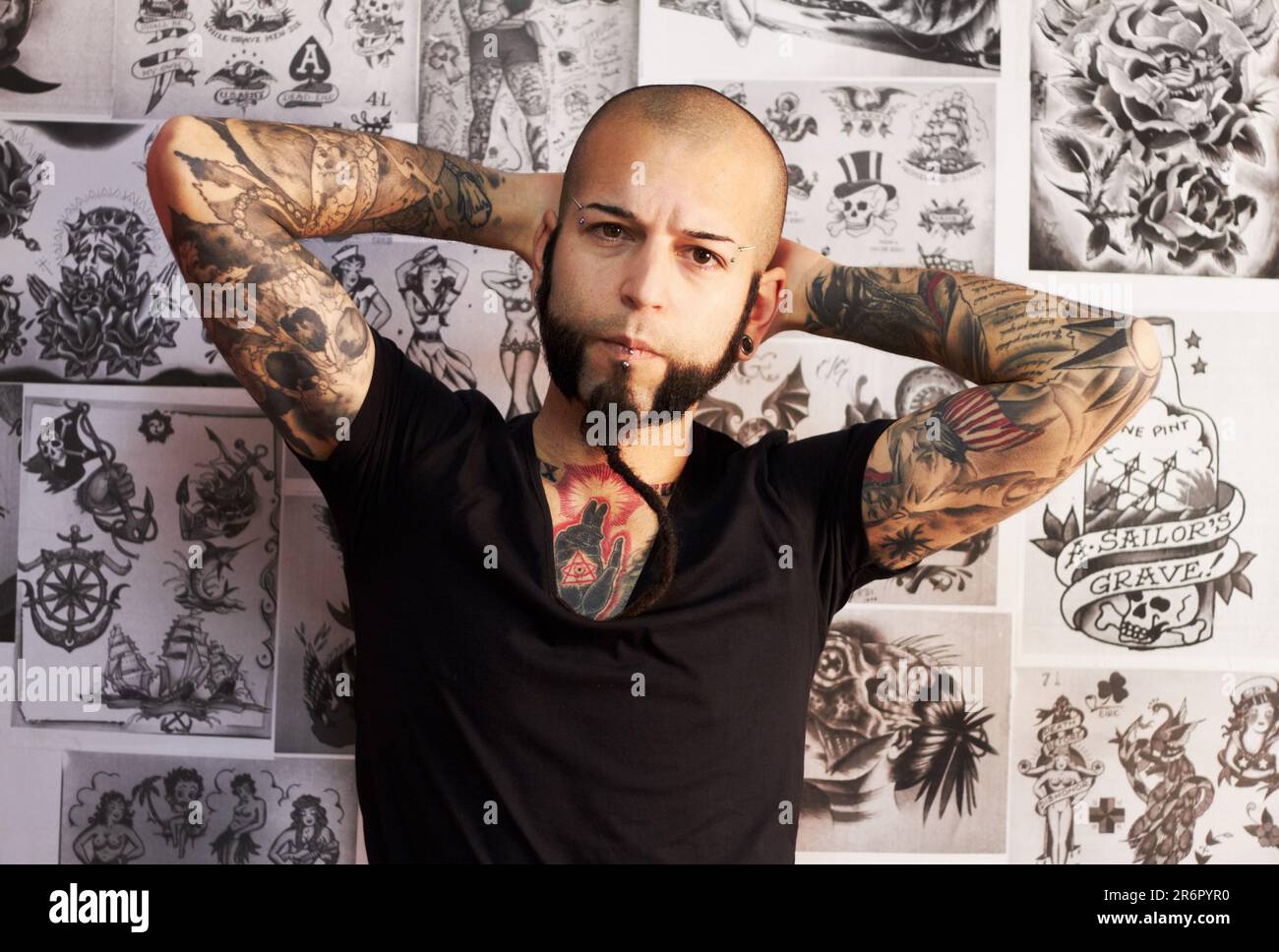 Portrait, tattoo and man with creativity, artist and business with ...