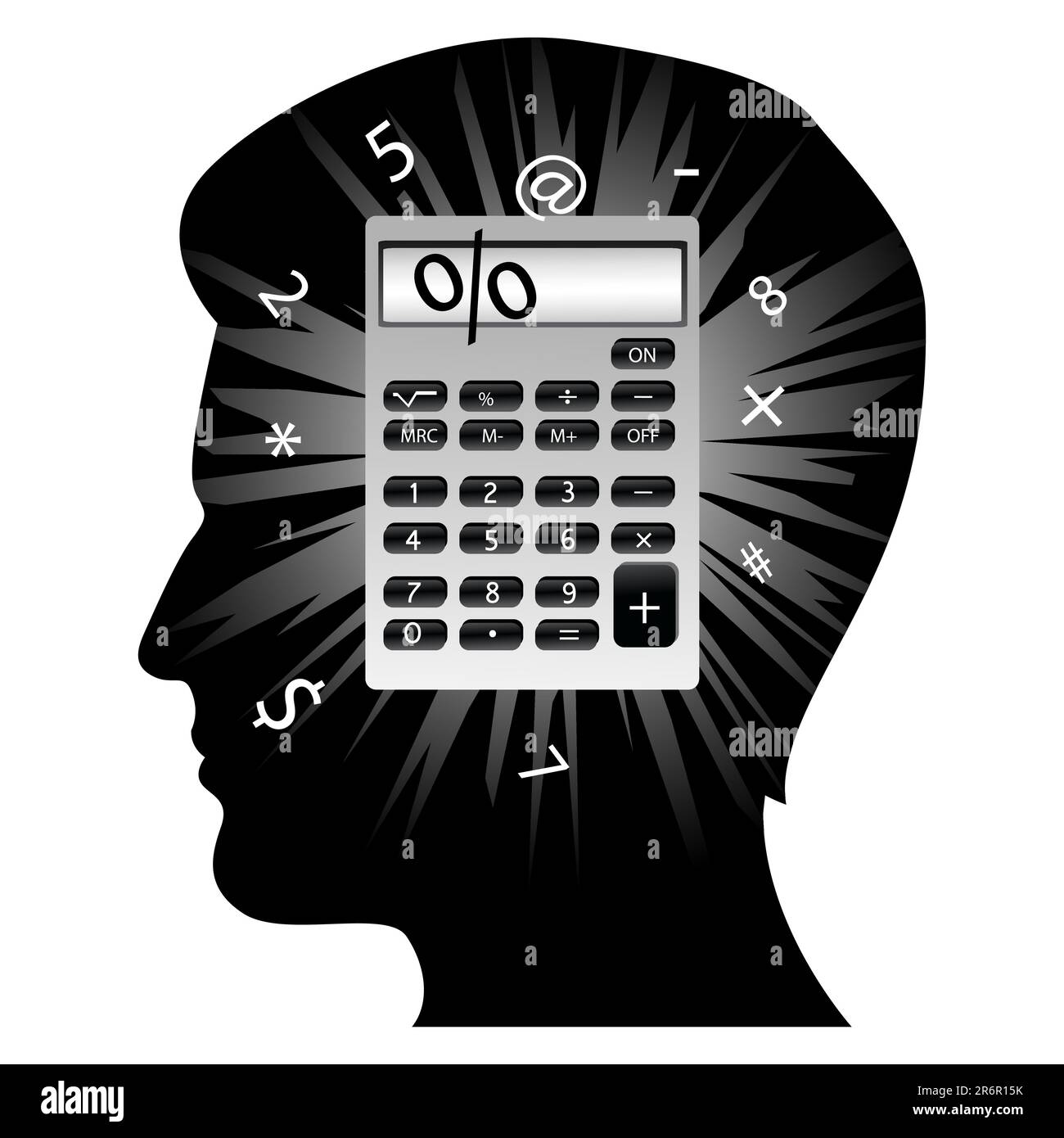 illustration of creative man's mind with calculator on white background ...