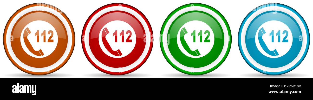 Emergency call glossy icons, set of modern design buttons for web ...