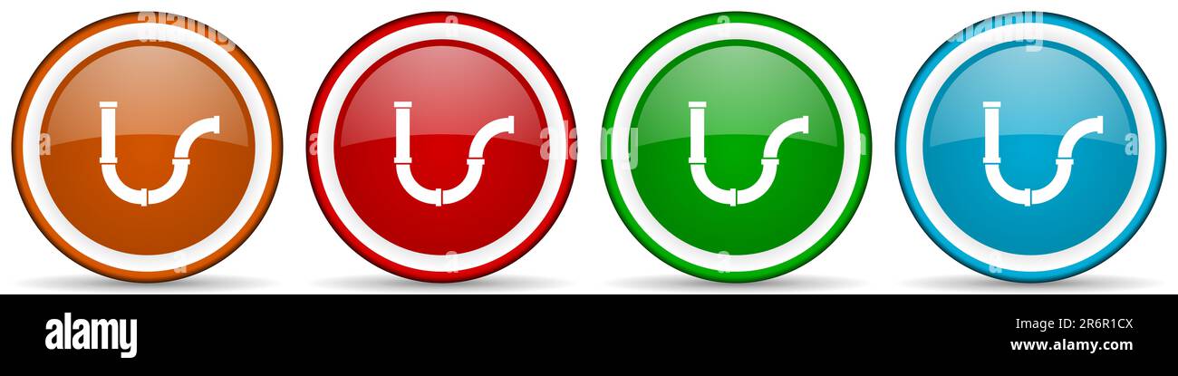 Pipeline, tube, pipe and industrial glossy icons, set of modern design ...