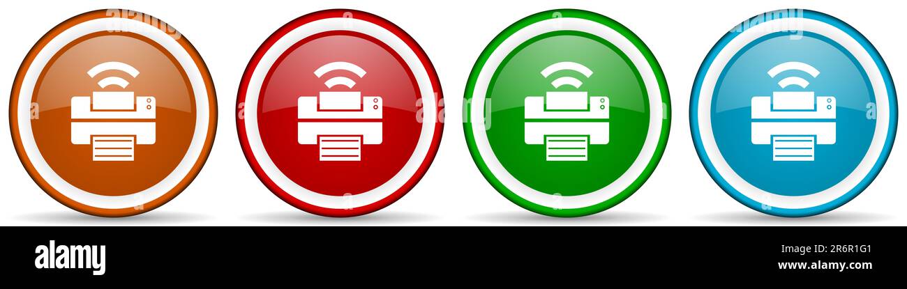 Printer glossy icons, set of modern design buttons for web, internet ...
