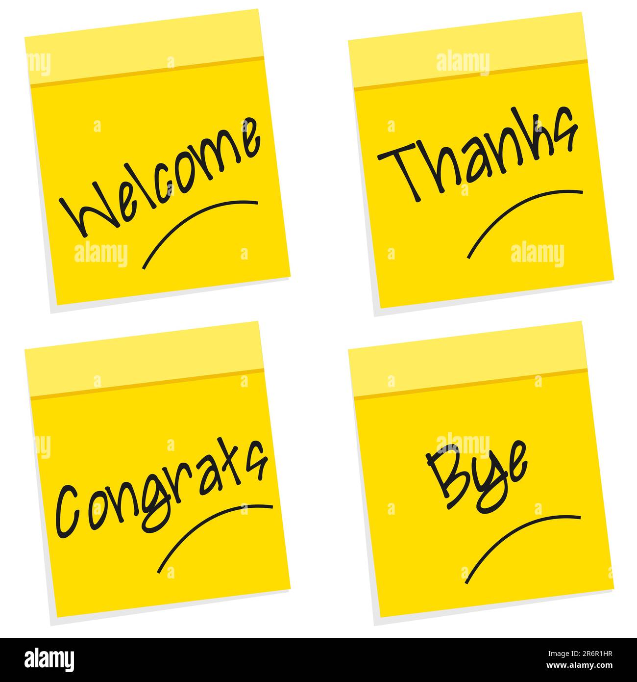 illustration of greetings on sticky notes on white background Stock ...