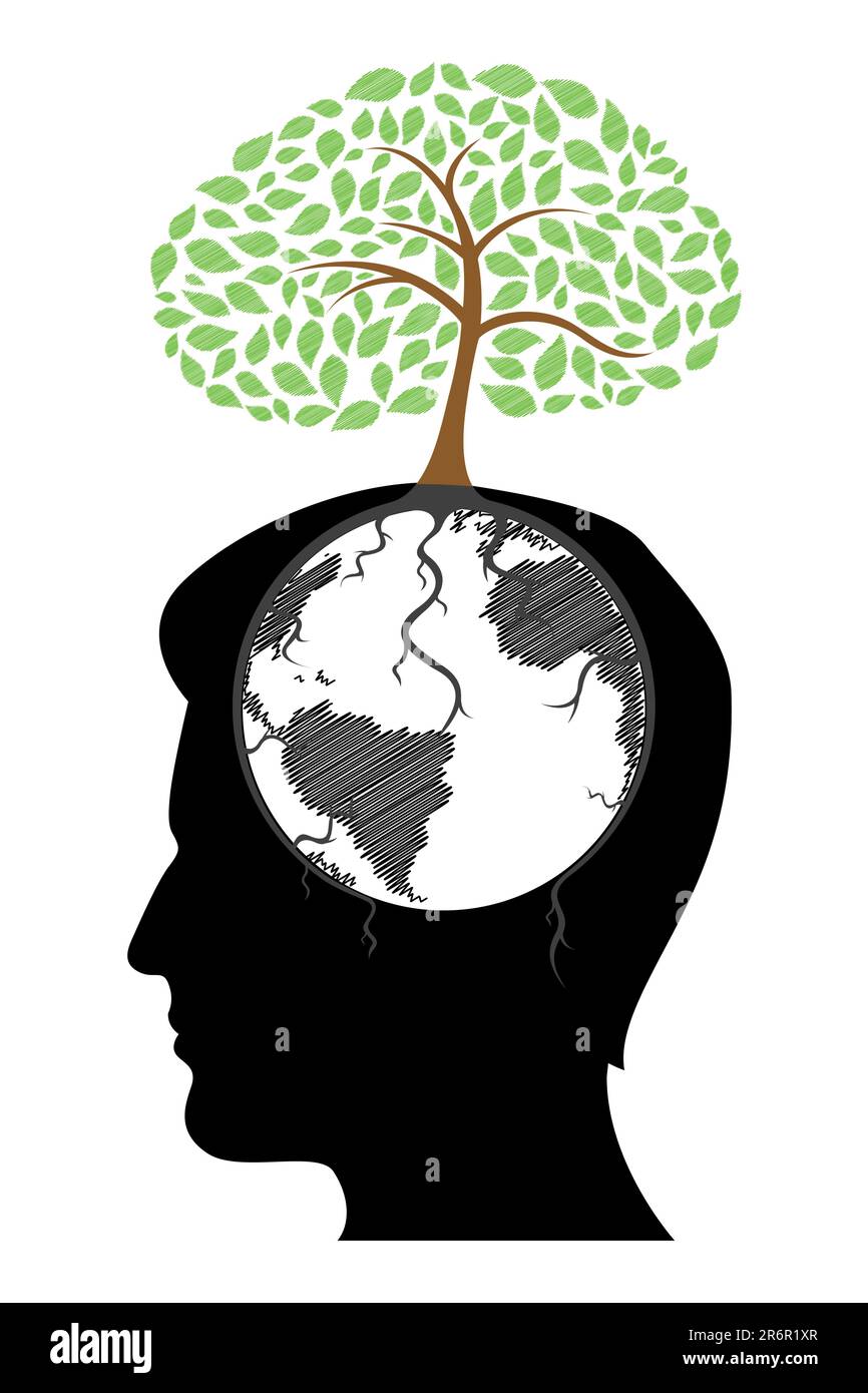 illustration of man's mind with tree on white background Stock Vector ...