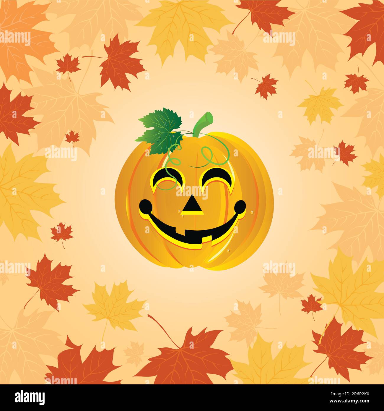 Halloween pumpkin on the autumn leaves. Vector illustration Stock ...