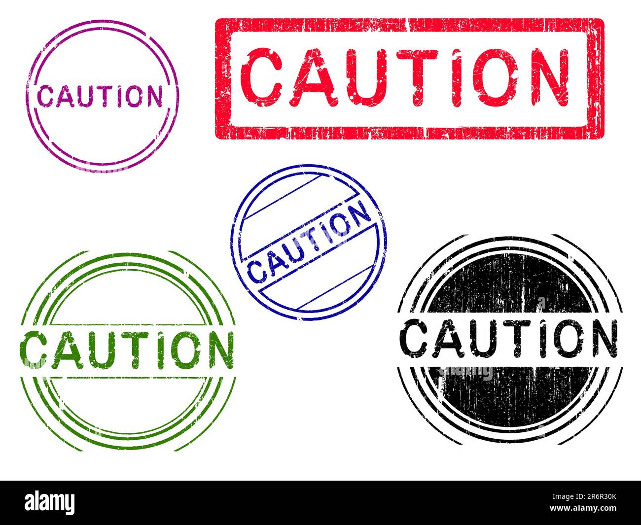 5 Grunge effect Office Stamp with the word CAUTION in a grunge ...