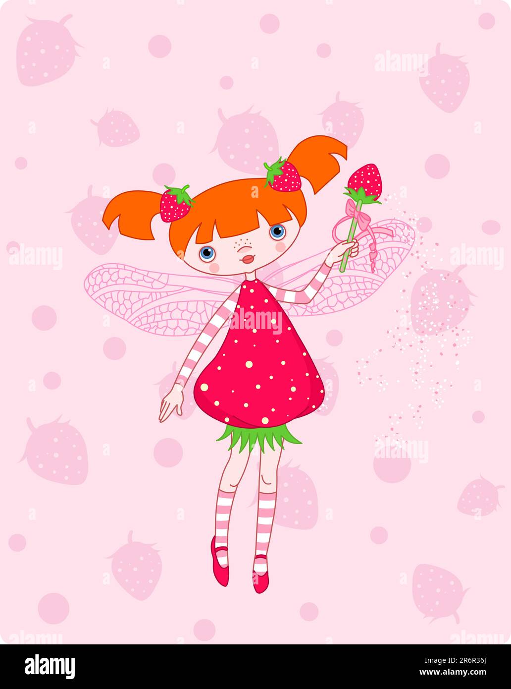 Cute strawberry fairy flying on pink background Stock Vector Image ...
