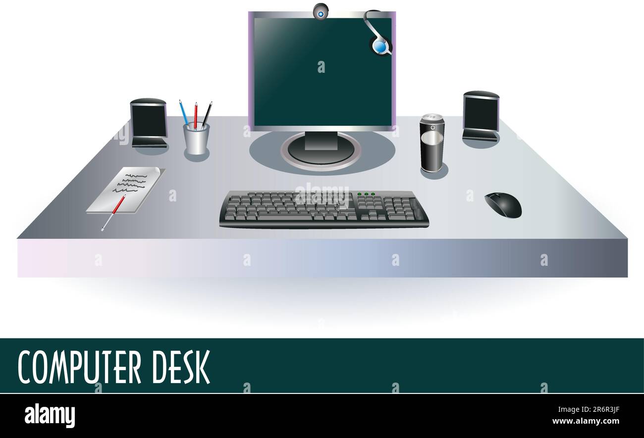 Vector illustration of a computer desk Stock Vector Image & Art - Alamy