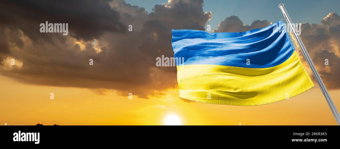 The flag of Ukraine is a banner of two equally sized horizontal bands ...