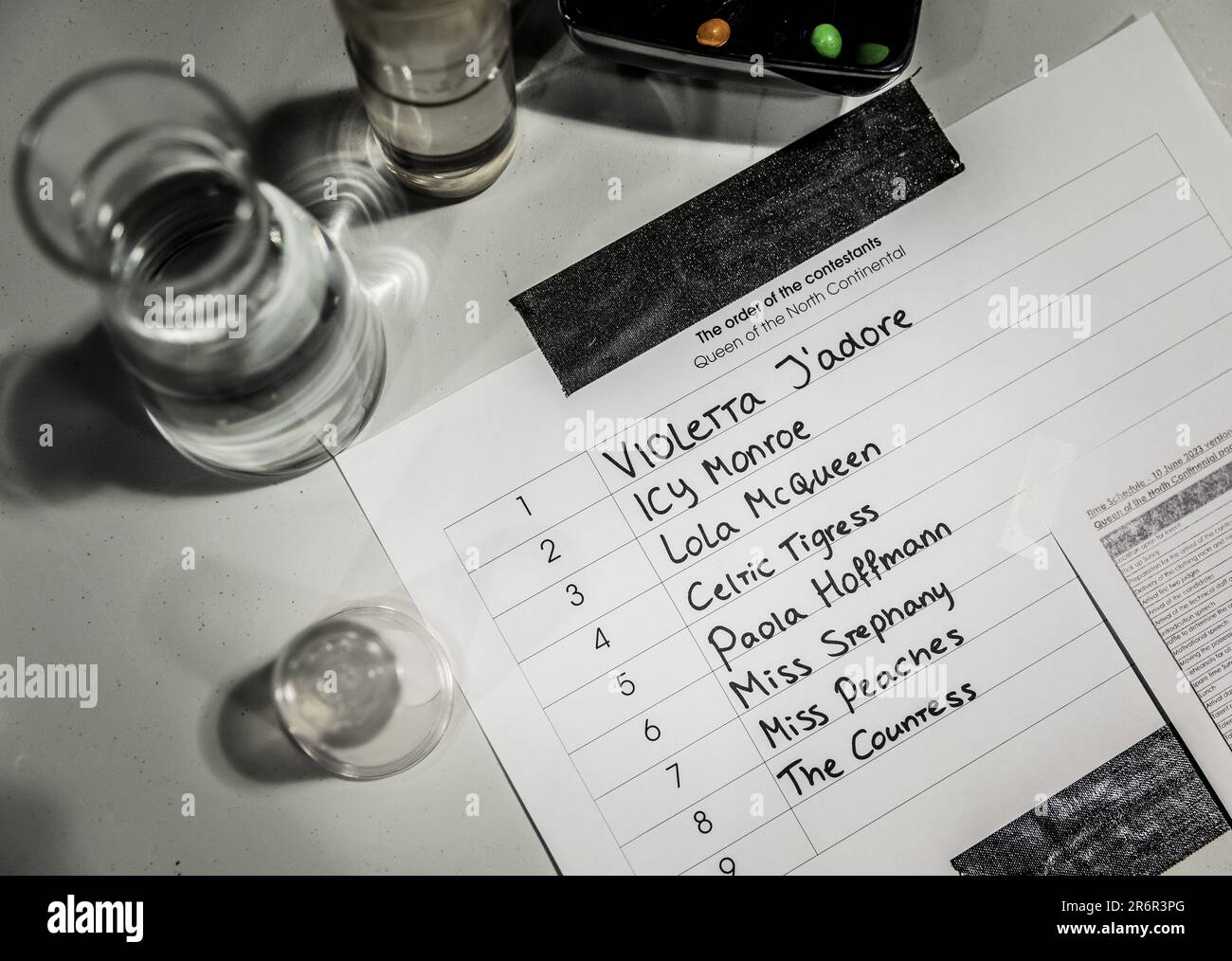 ROTTERDAM - A list with names of drag queens during the European drag ...