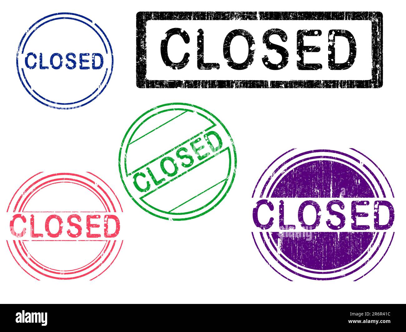 5 Grunge effect Office Stamp with the word CLOSED in a grunge ...