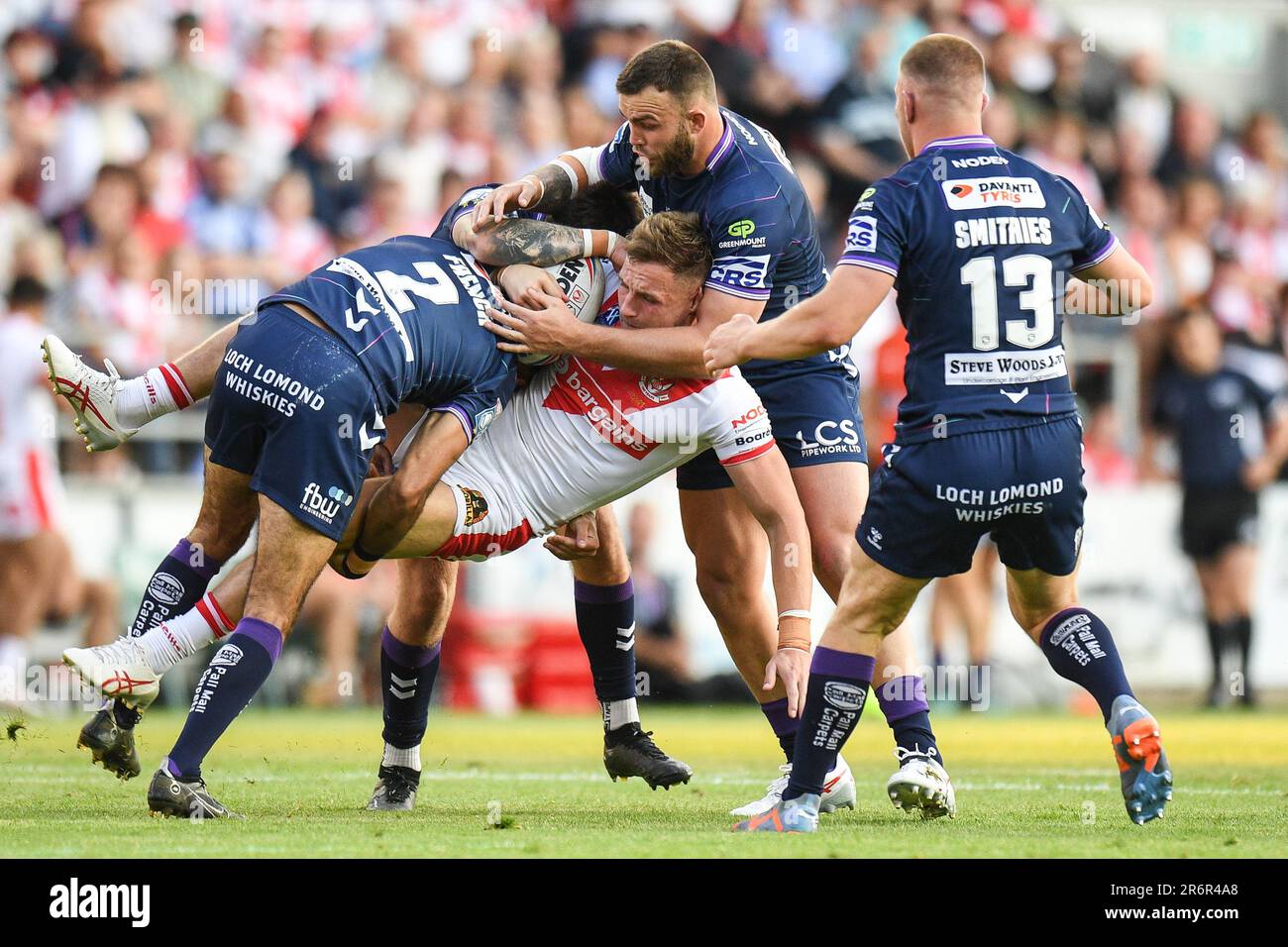 St. Helens, England - 9th June 2023 - Matty Lees of St Helens tackled ...