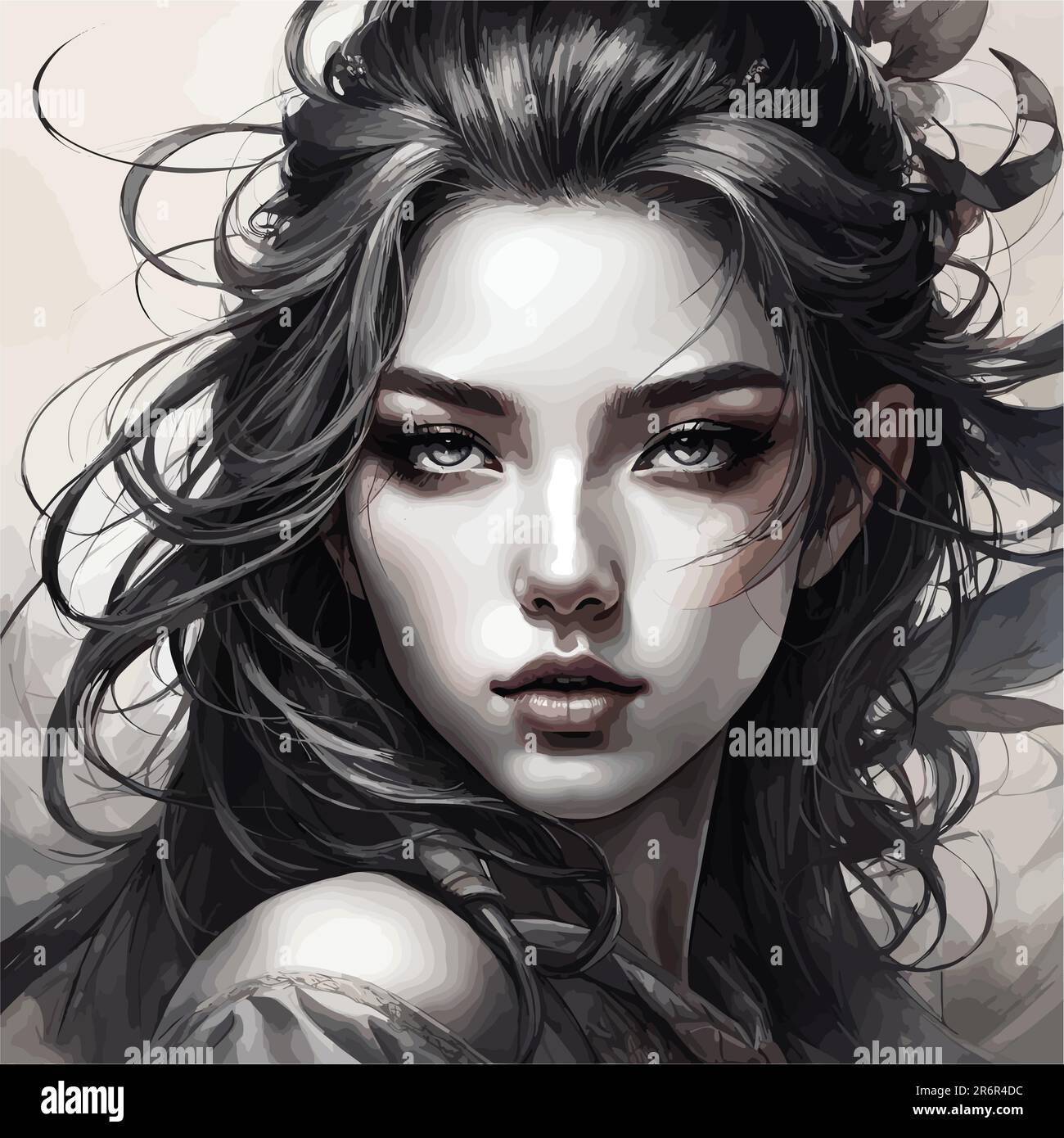 Beautiful Women Portrait Black Line Vector Art Wallpaper In White Background Stock Vector Image