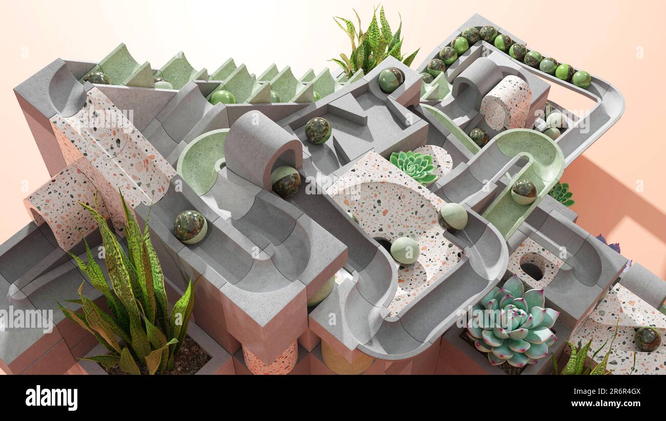 Marble run sculpture made in concrete and terrazzo. Marble machine with ...