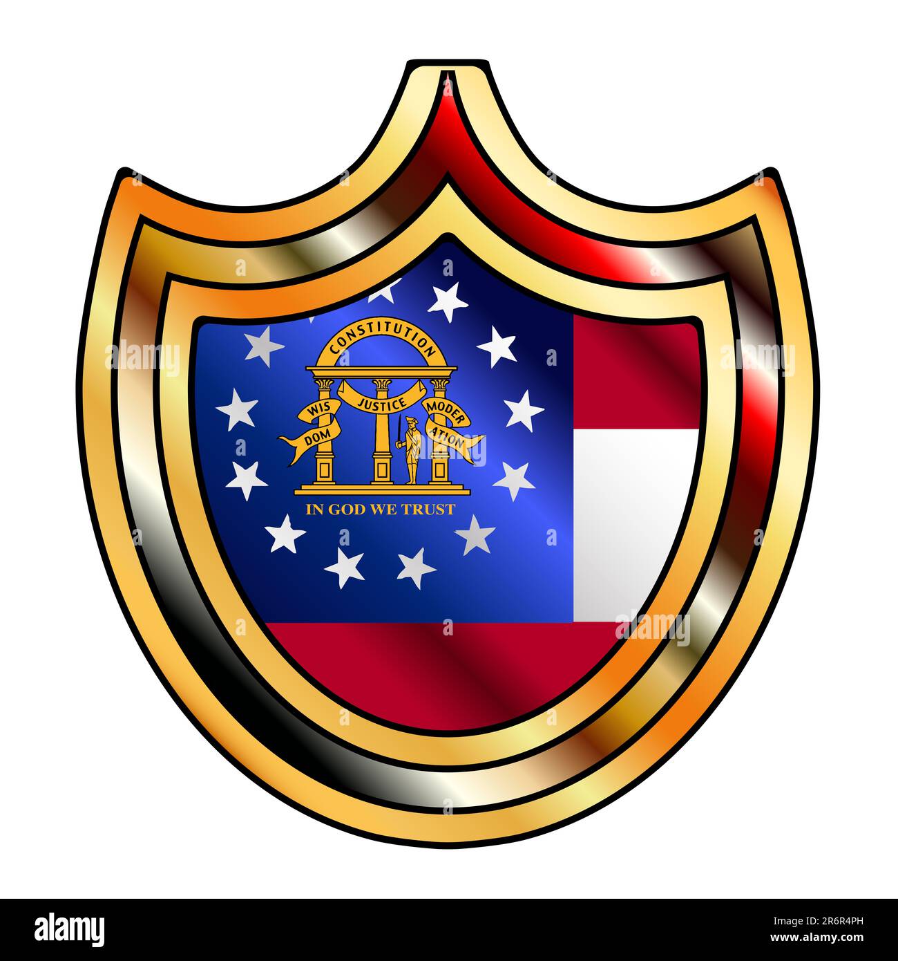 Metal Shield With Inset Georgia State Flag Icons On A White Background