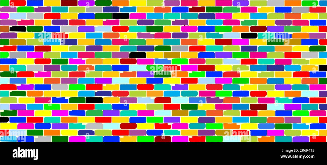 A brick wall background comprising of multi colored building bricks ...