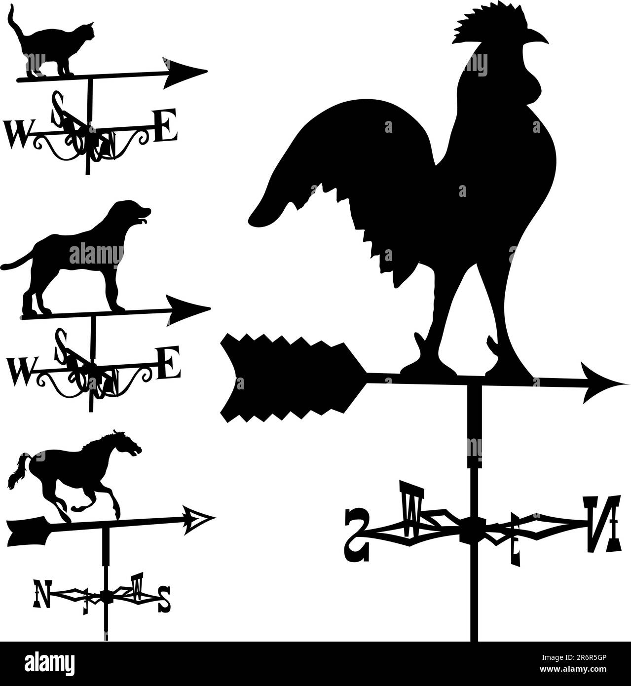 Weathervanes and lightning rods in vector silhouette Stock Vector Image ...