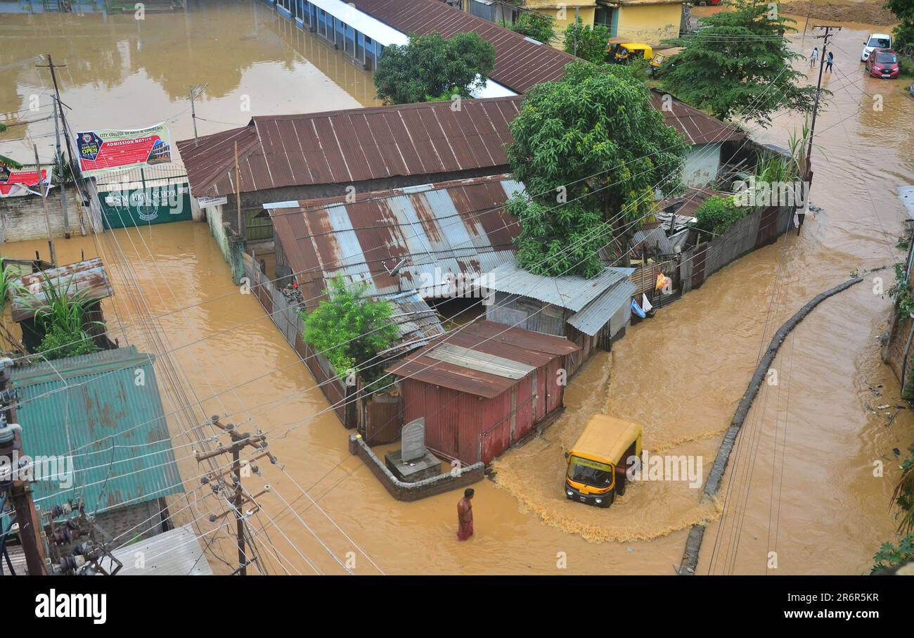 Dimapur, India. 11th June, 2023. View of flooded area in SM Colony ...