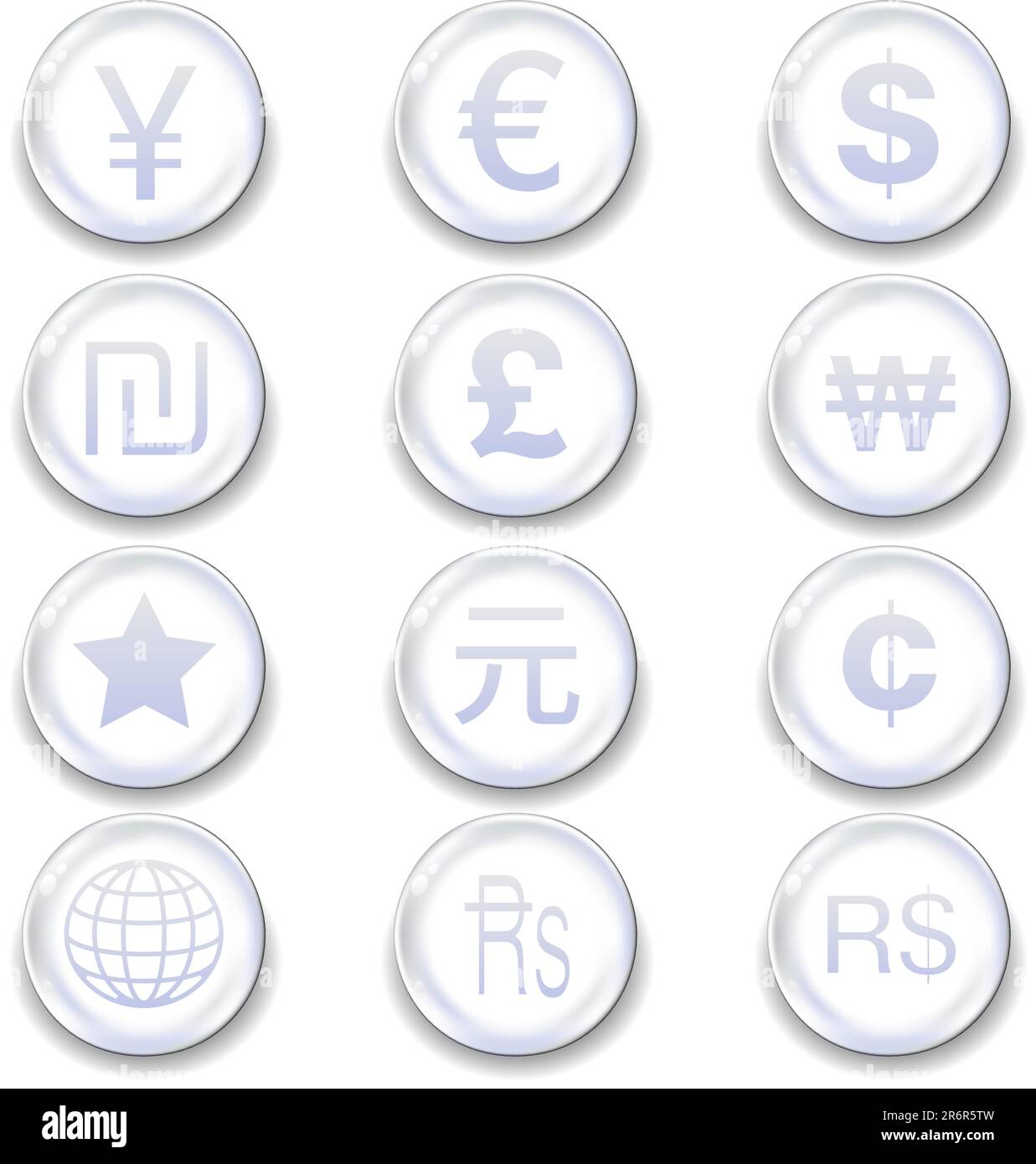 International currency icons on glass orb vector button set Stock ...