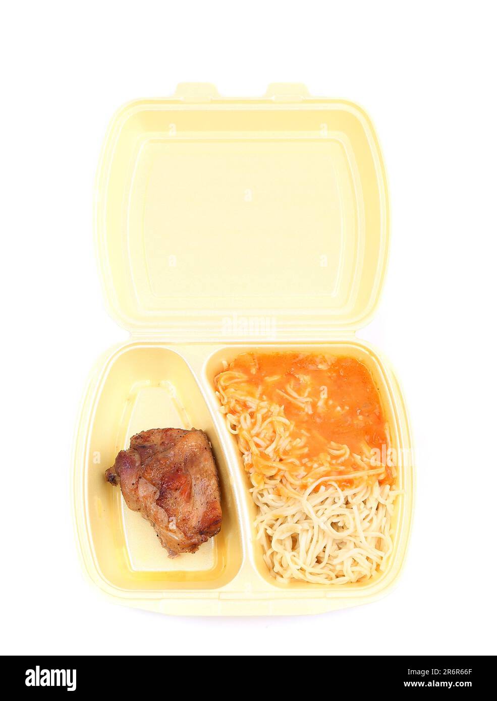 chicken with rice in food container on a white bacground Stock Photo ...