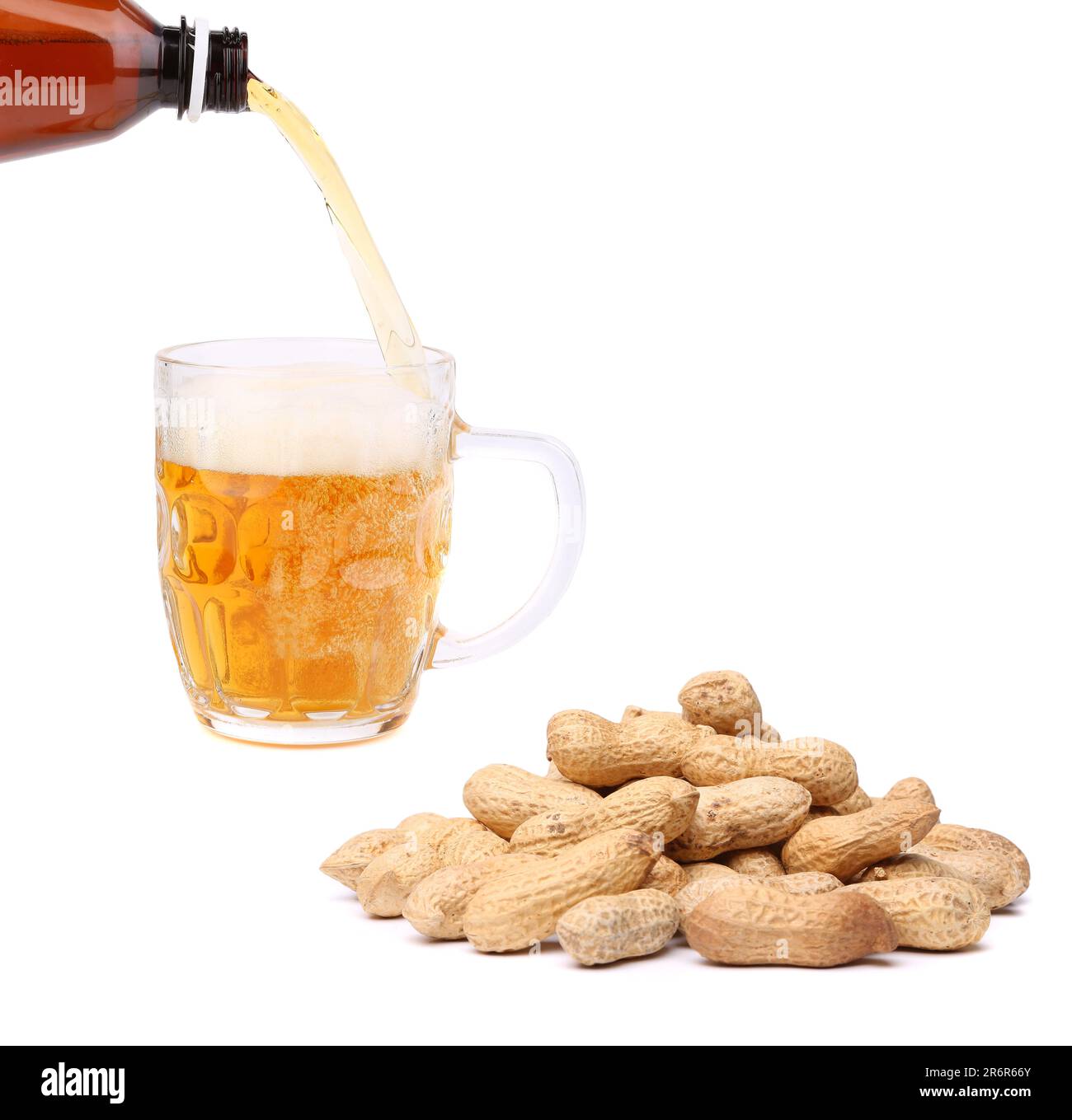 Peanuts, stream, glass of beer on a white background Stock Photo - Alamy