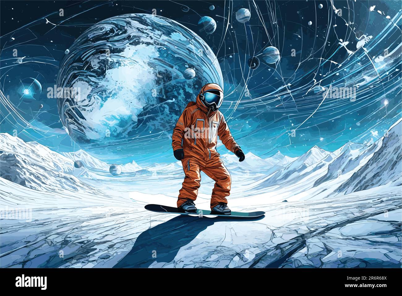 vector art of astronomy in a planet with snow and playing with ...