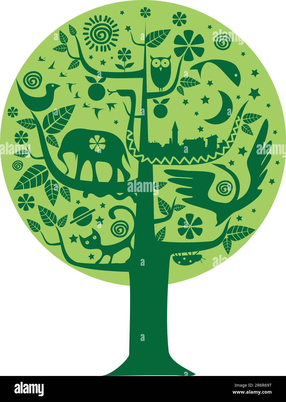 Vector illustration of a tree with animals silhouettes Stock Vector ...