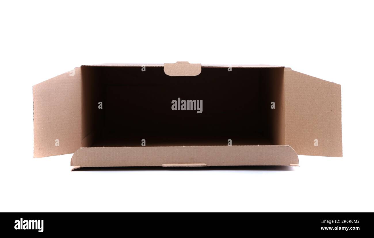 open corrugated cardboard box on white background Stock Photo - Alamy