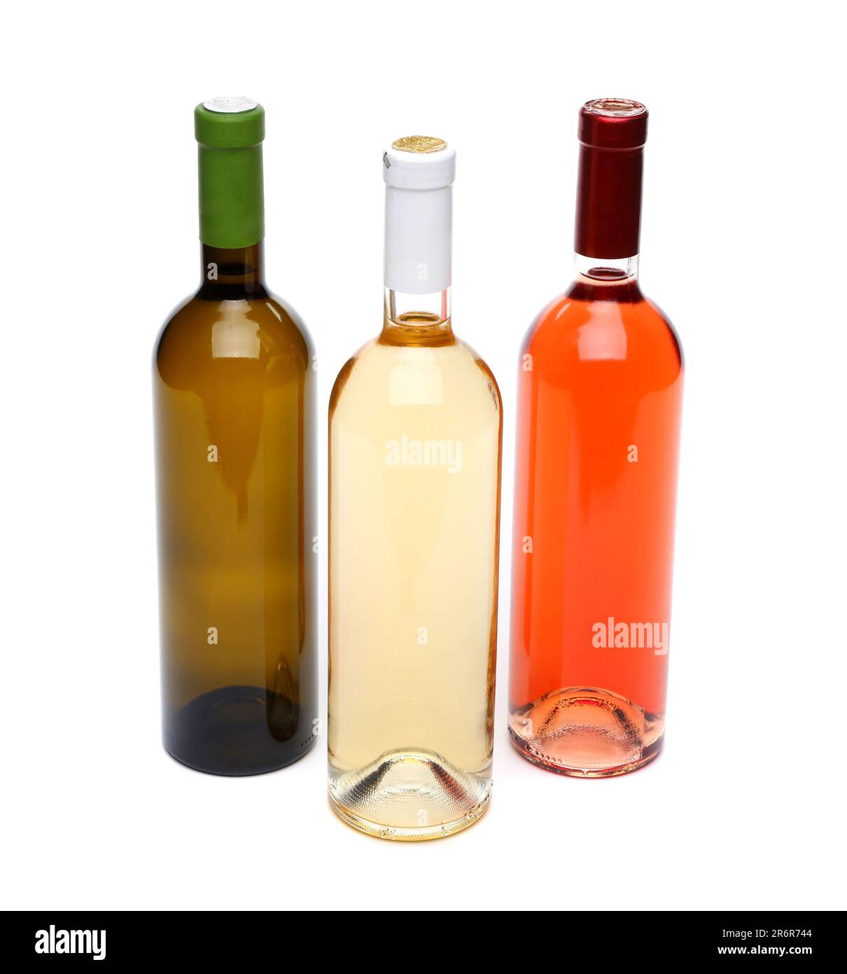 Three bottles of wine different sorts on the white background Stock ...