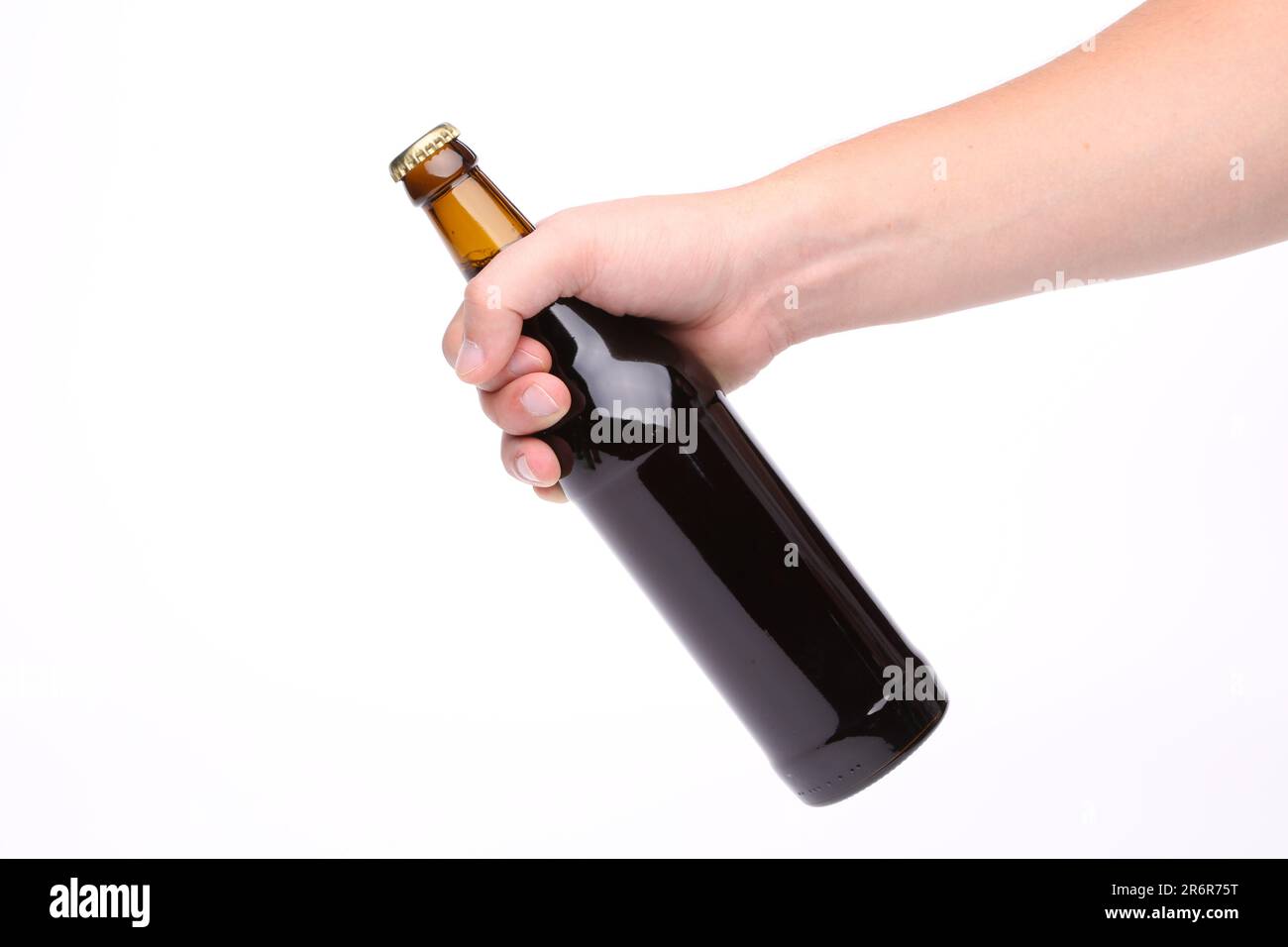 Hand with beer bottle isolated on a white background Stock Photo - Alamy