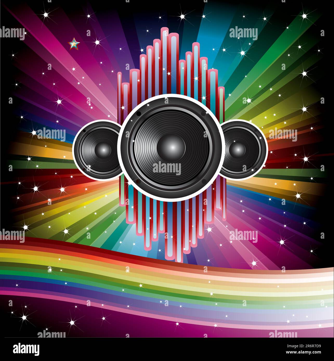 Rainbow Disco Background with speaker and stars vector illustration ...