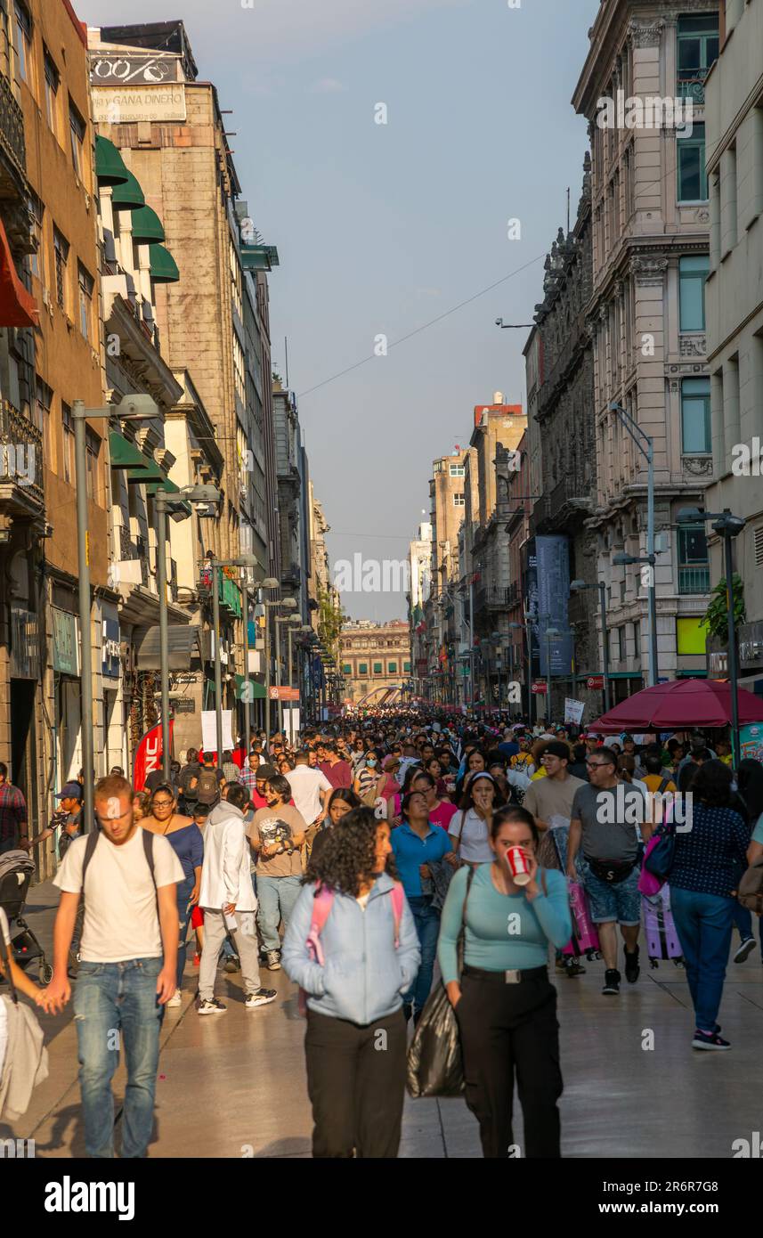 Crowd of people on pedestrianised street Avenida Madero, Centro ...